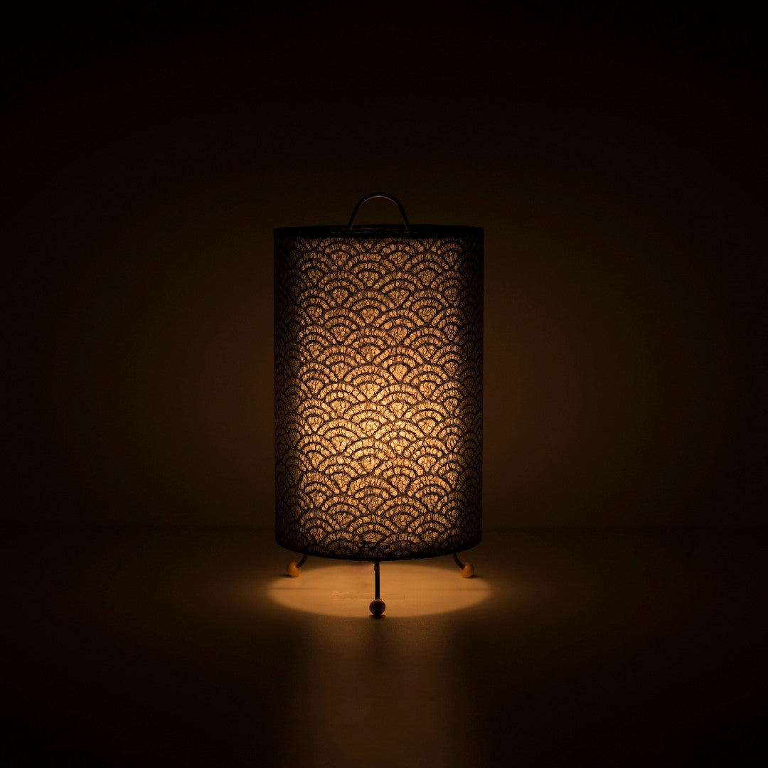 Japanese Paper Table Lamp "Lace Washi" Black - Elegant Japan Essense ...