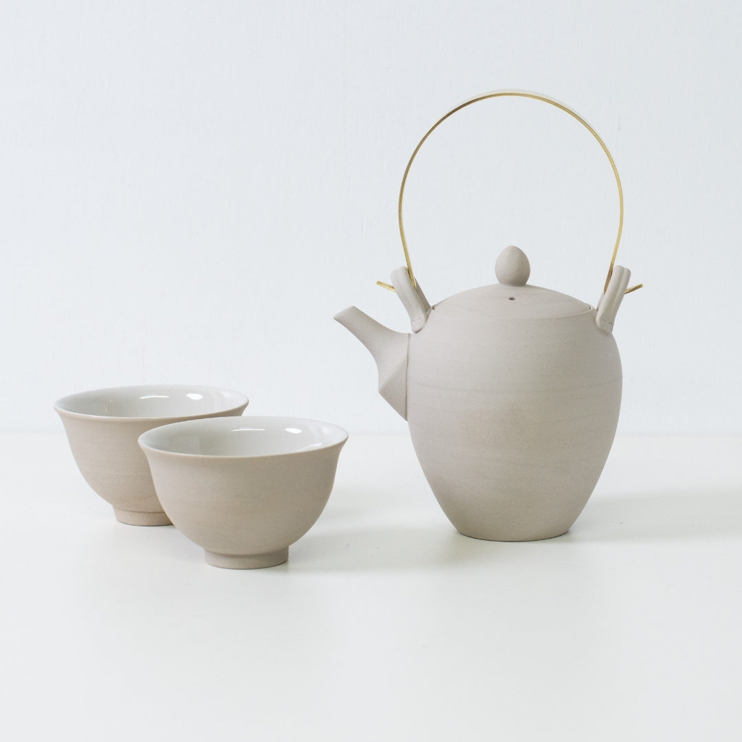 Japanese Tea Set - White Kyusu Teapot (400cc) with 4 Teacups ...